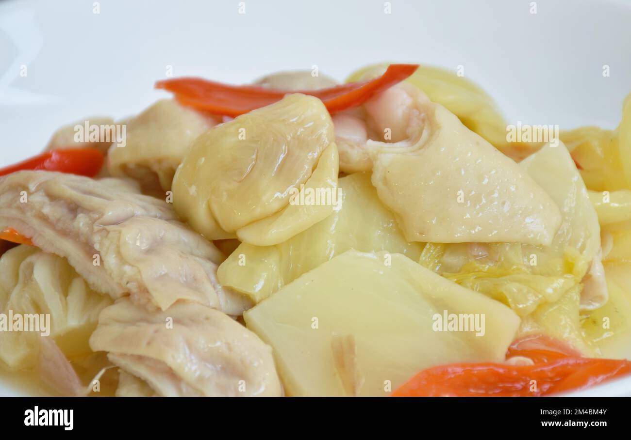 stir fried pickled cabbage with pork innards and stomach and chili on ...