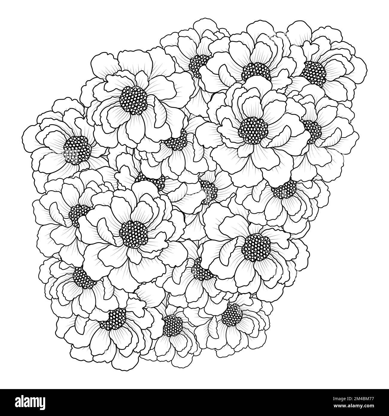 peony flower bouquet doodle art of flower coloring page outline vector ...