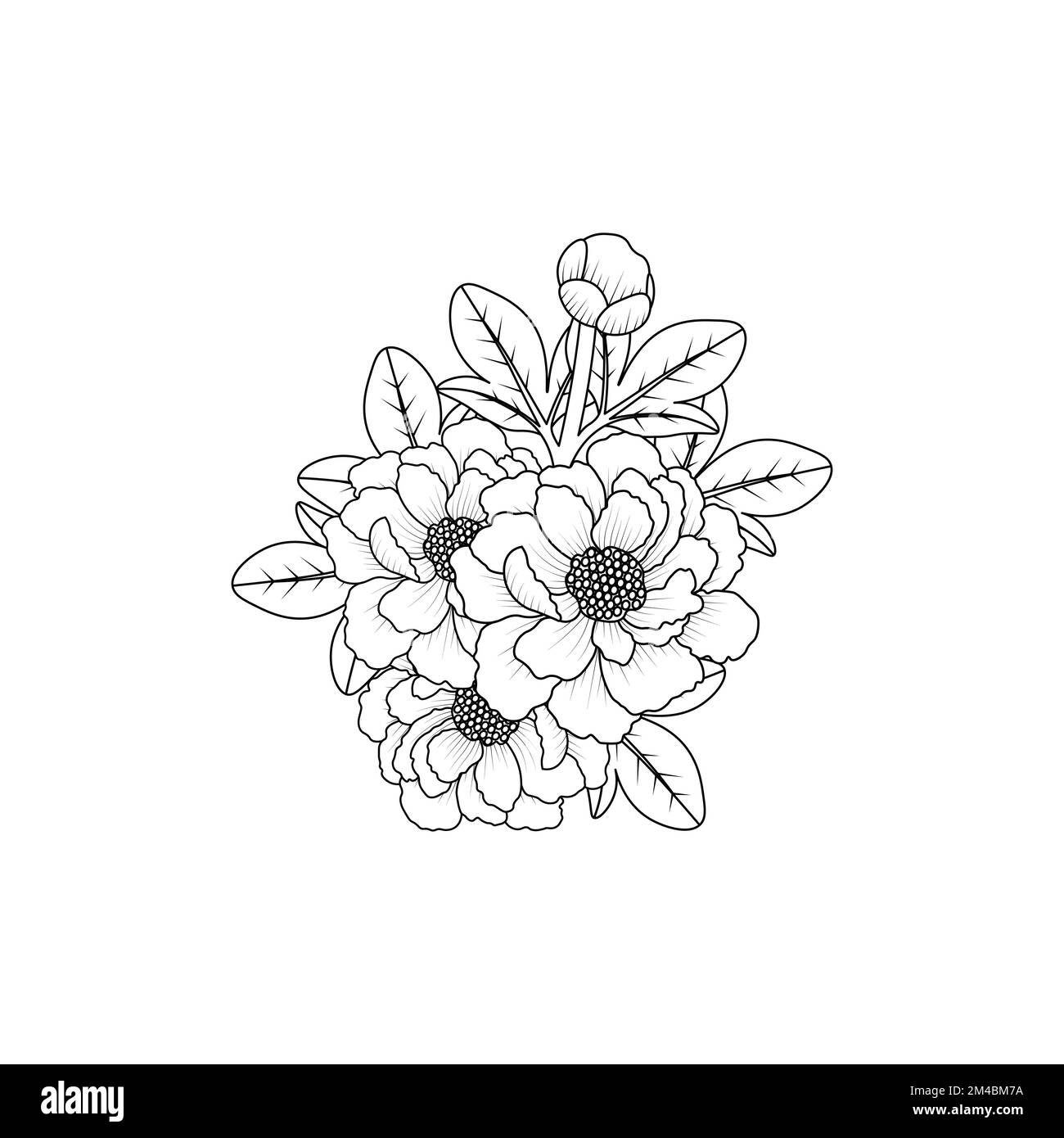 peony flower bouquet doodle art of flower coloring page outline vector ...