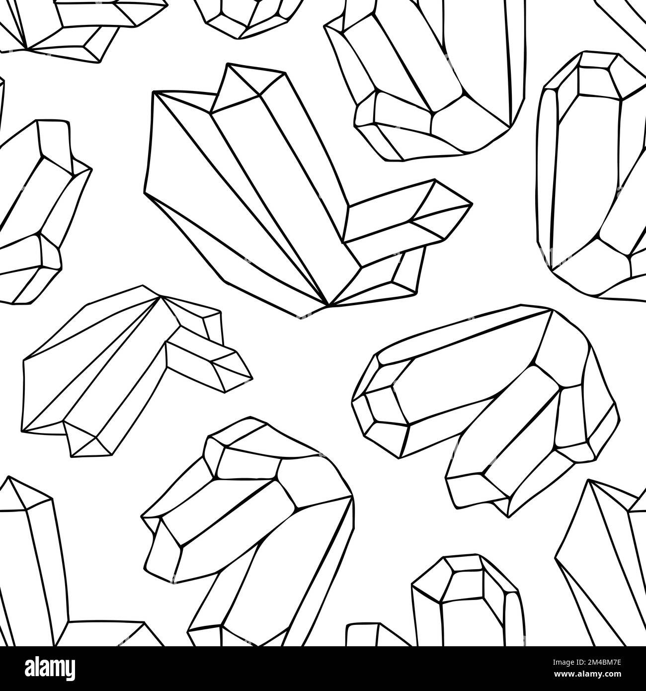 Healing crystals seamless pattern. Black outline gems and minerals ...