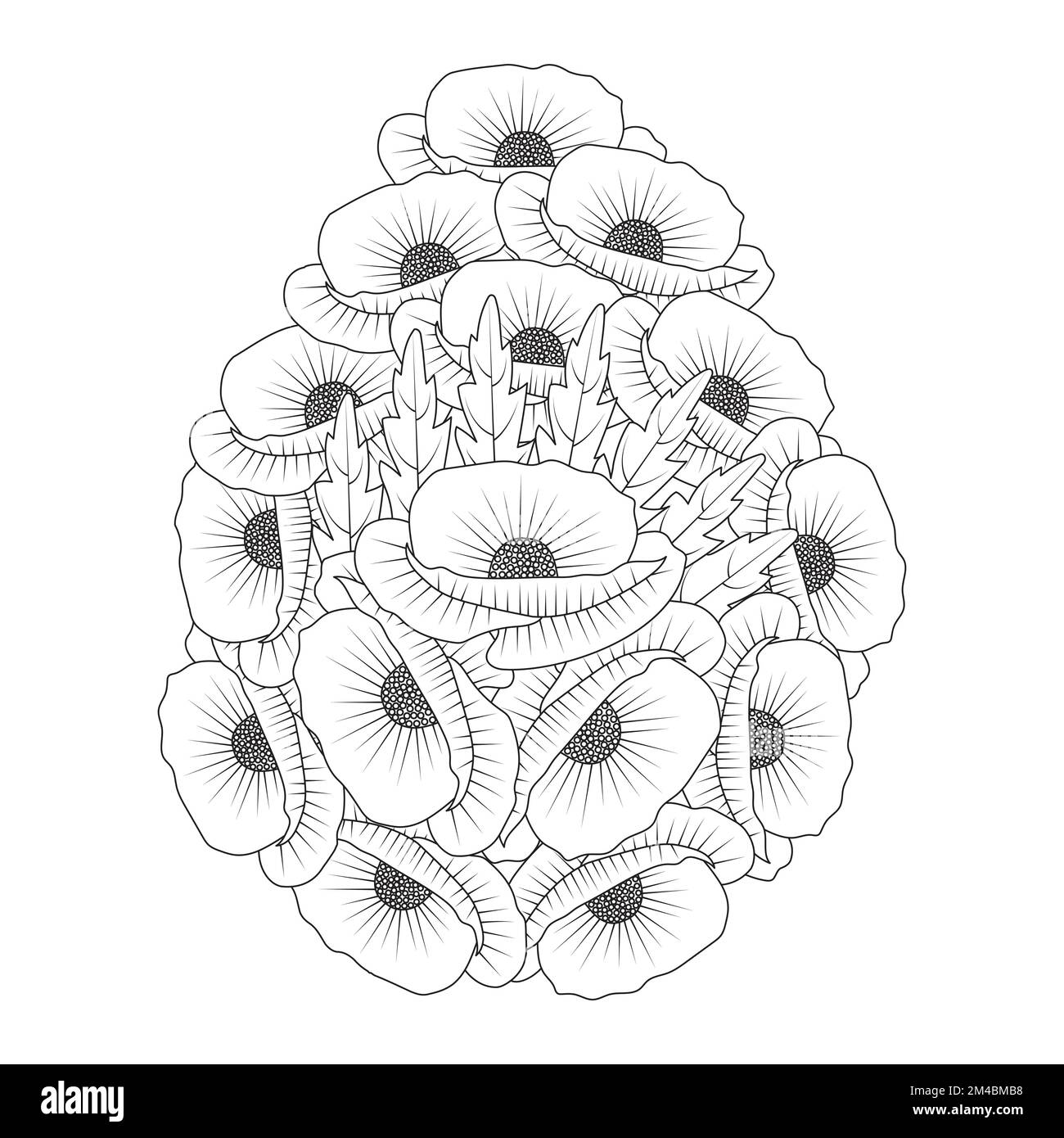 poppy illustration of blossom flower coloring book page line art design ...