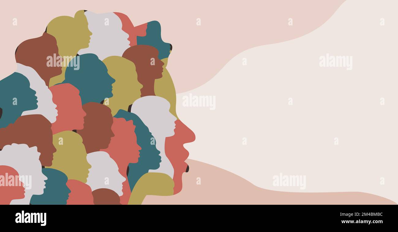 Abstract female head silhouette group of multicolor women profiles ...