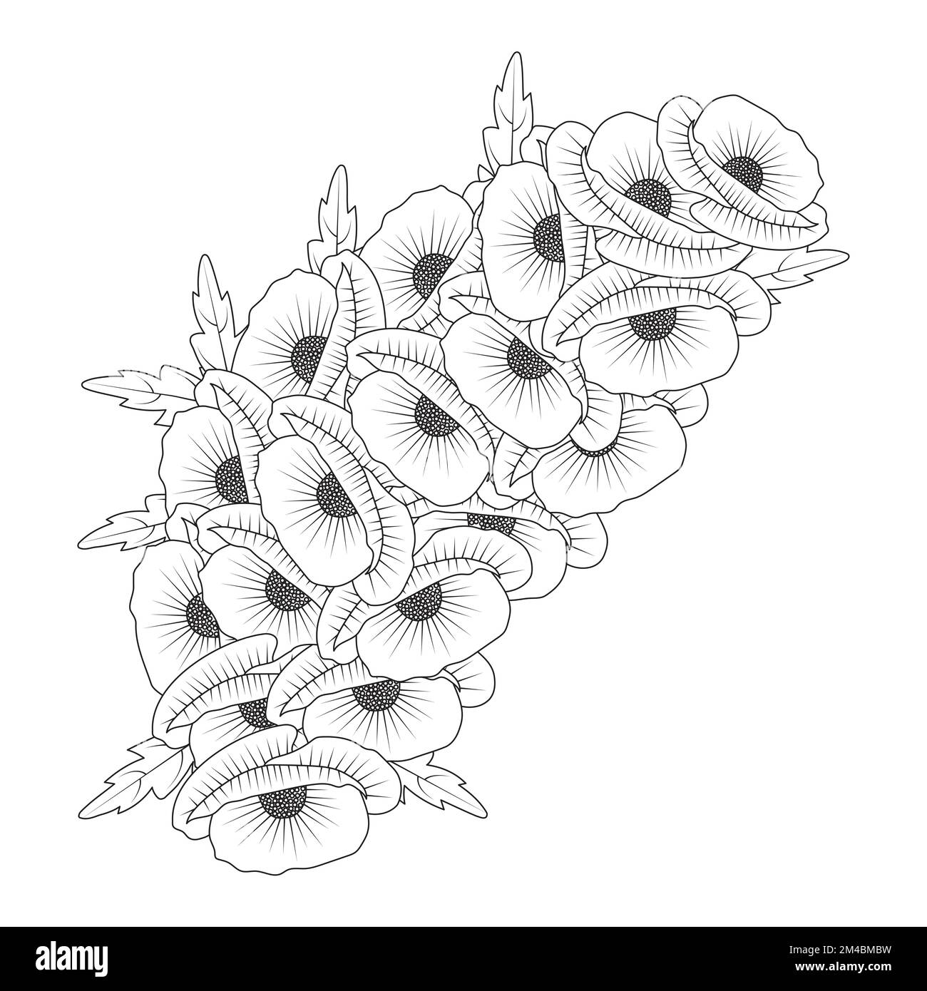 poppy illustration of blossom flower coloring book page line art design ...