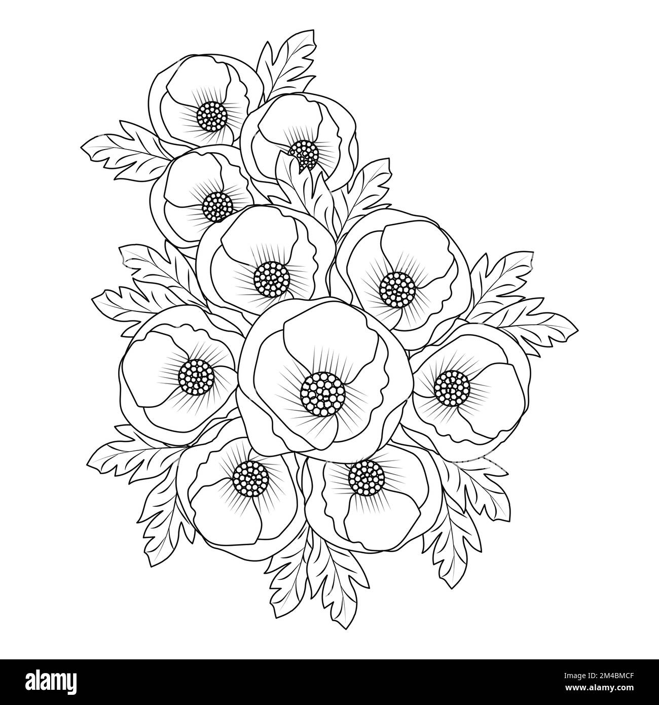 poppy illustration of blossom flower coloring book page line art design ...