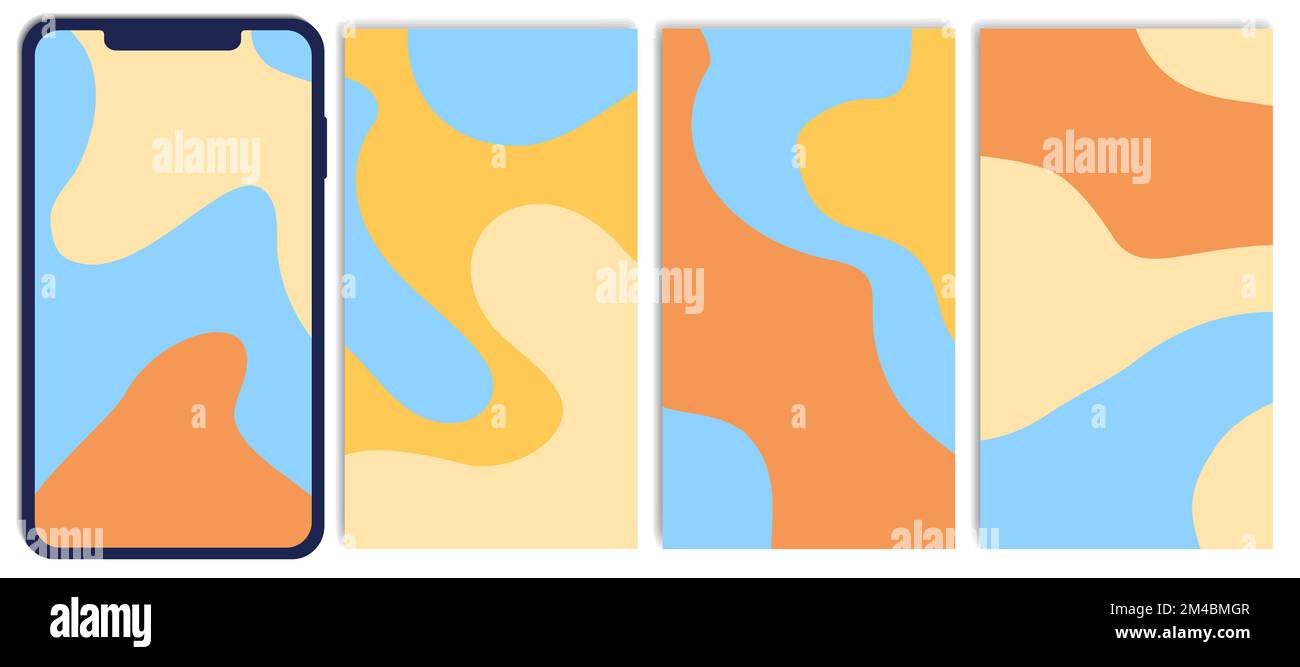 Abstract fluid wavy groovy vertical mobile phone wallpaper set. Modern ...