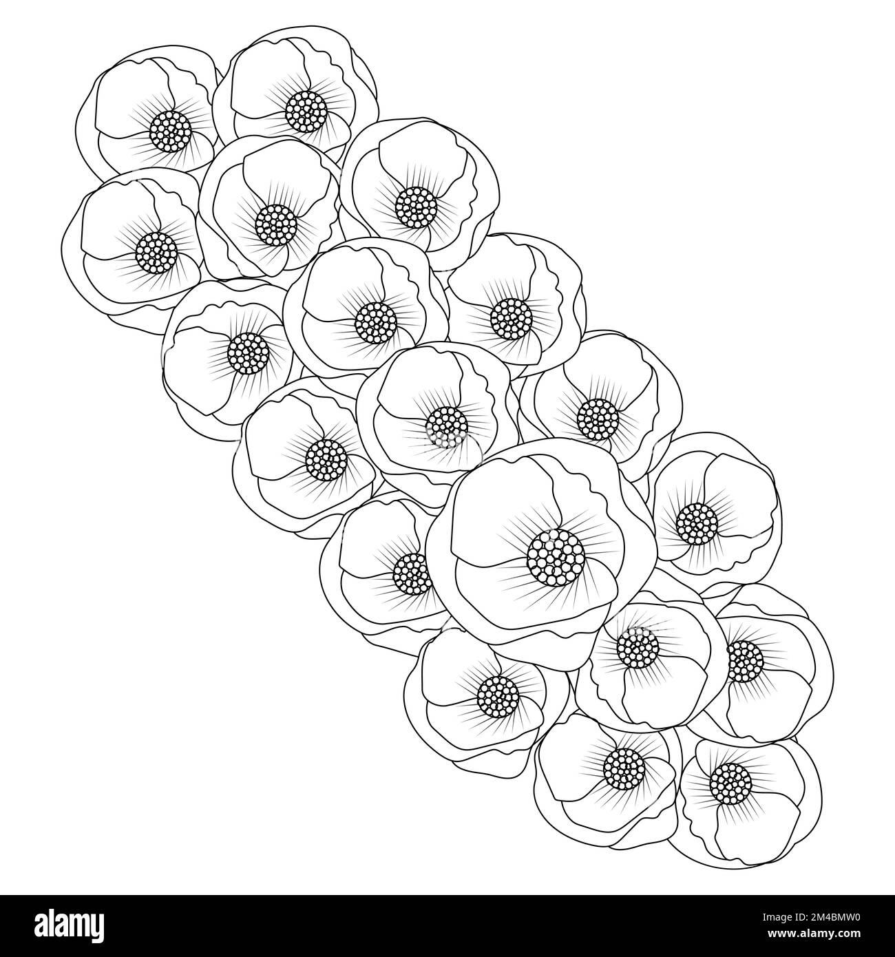 poppy illustration of blossom flower coloring book page line art design ...