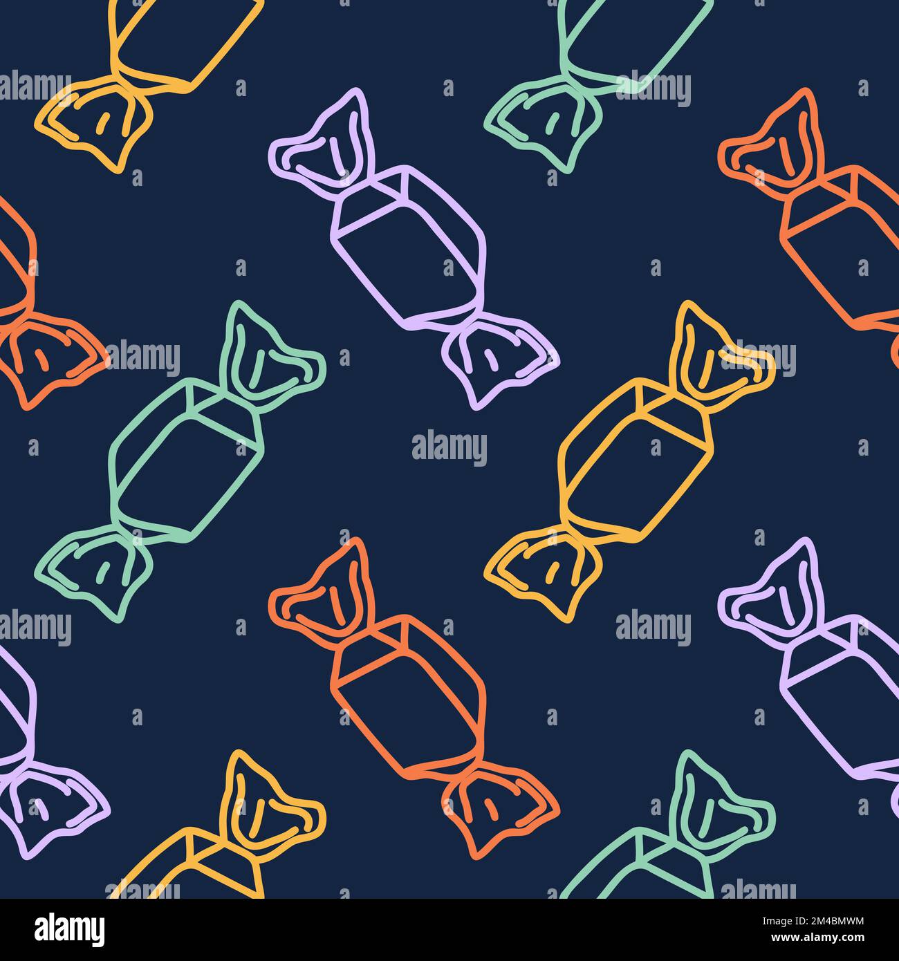 Doodle candies seamless pattern. Line simple hand drawn bright candy in ...