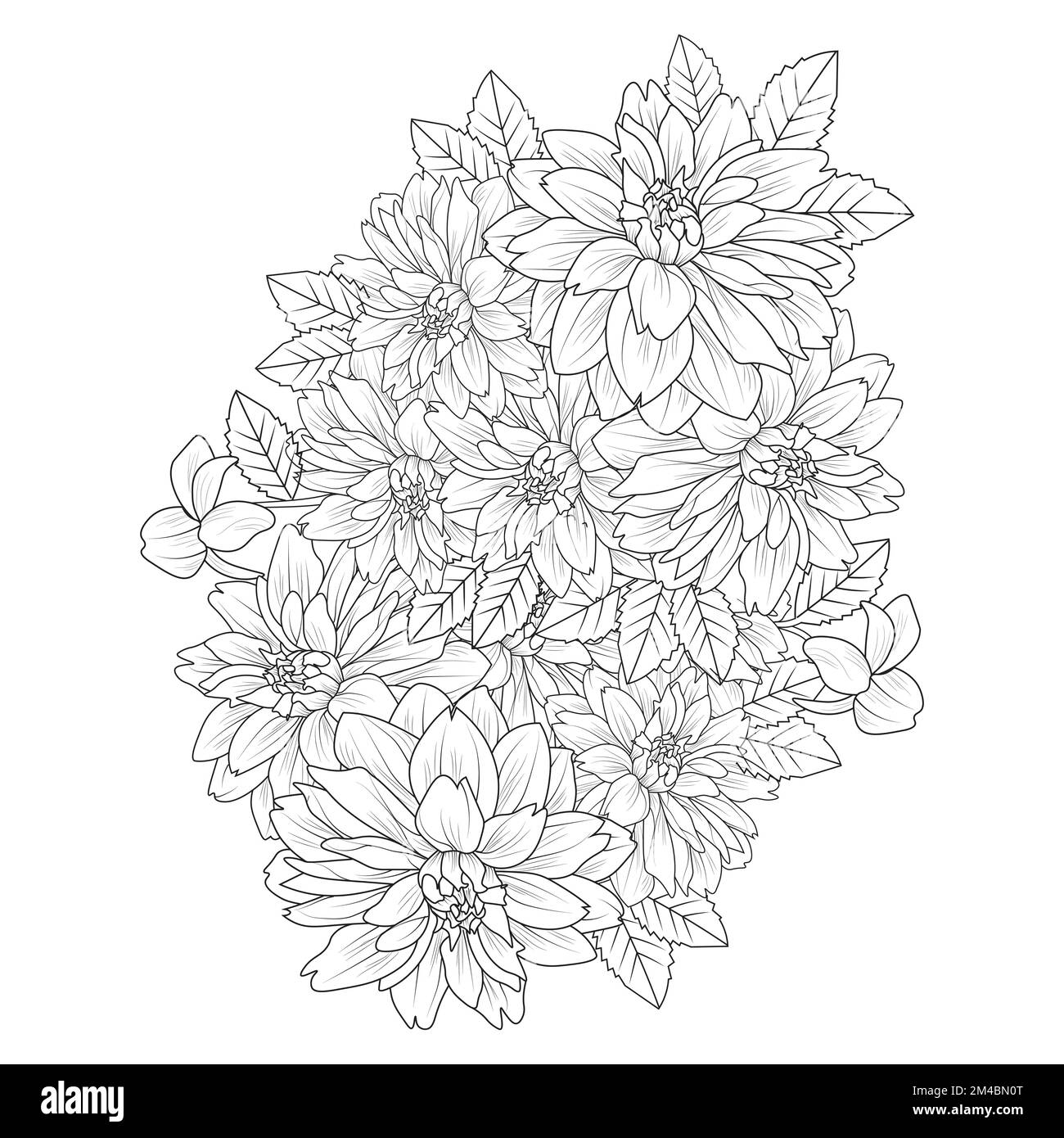 garden dahlia flower illustration with pencil stroke in doodle art ...