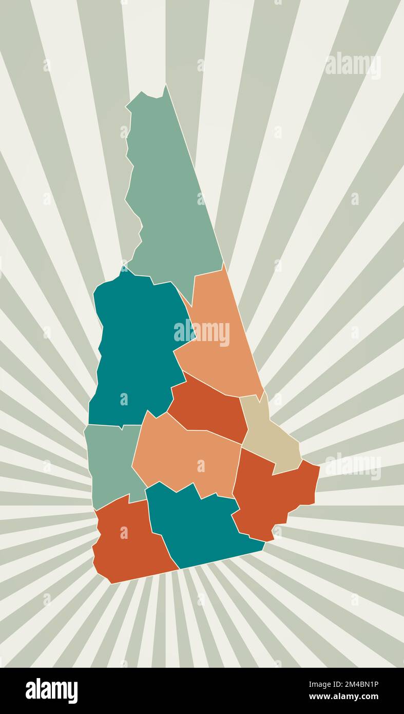 New Hampshire map. Poster with map of the US state in retro color ...