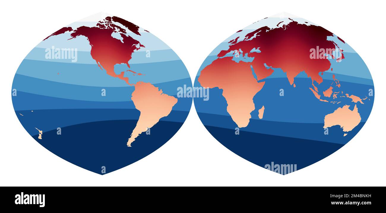 World Map Vector. Quartic authalic projection interrupted into two ...
