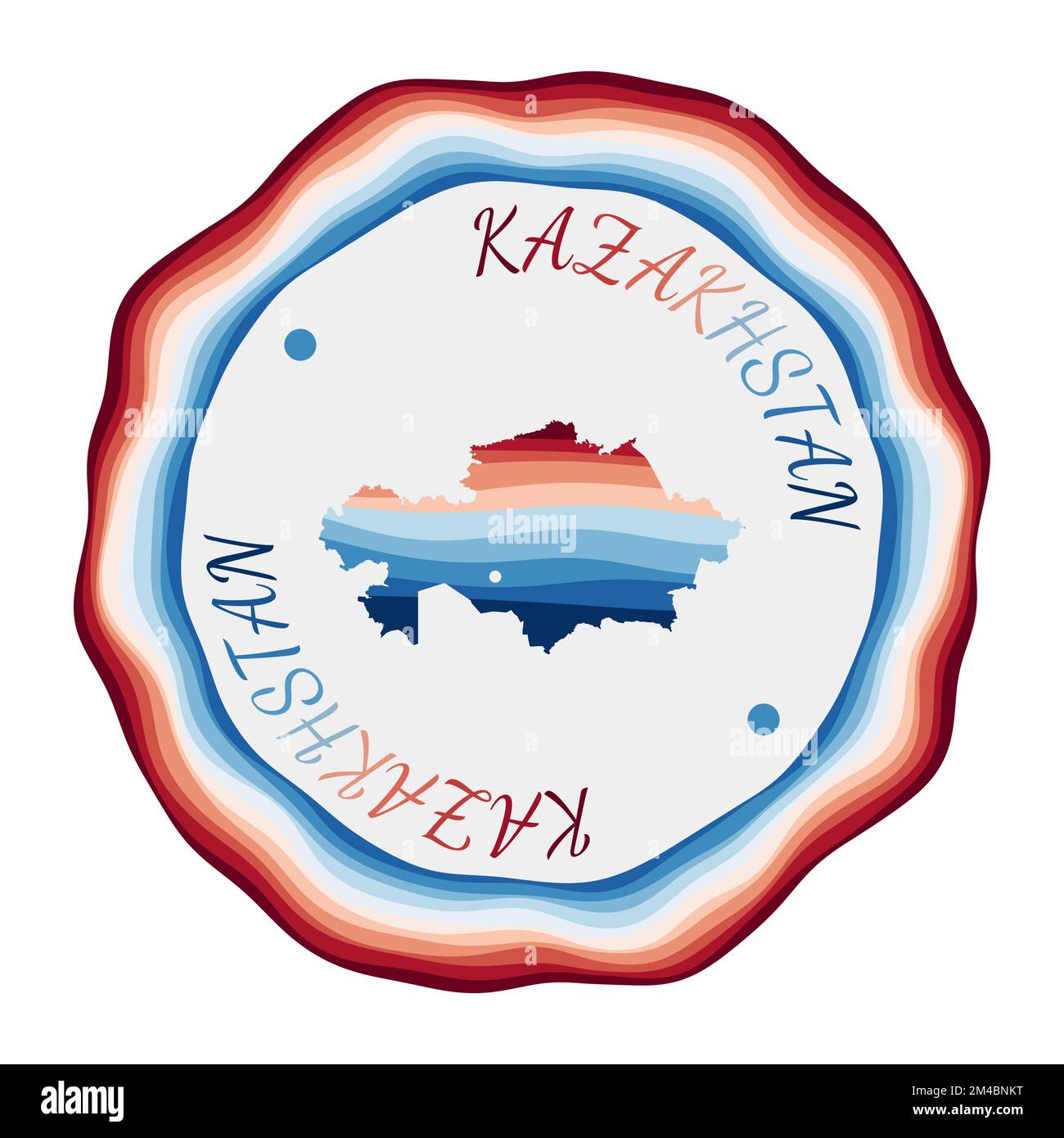 Kazakhstan badge. Map of the country with beautiful geometric waves and ...