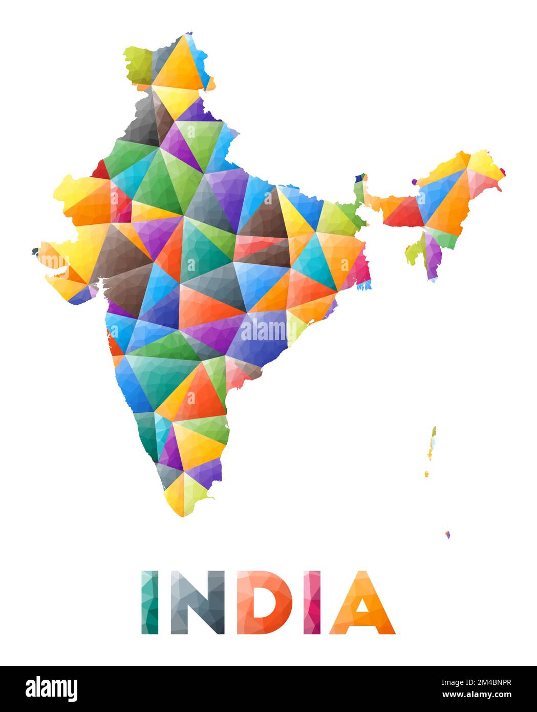India - colorful low poly country shape. Multicolor geometric triangles ...