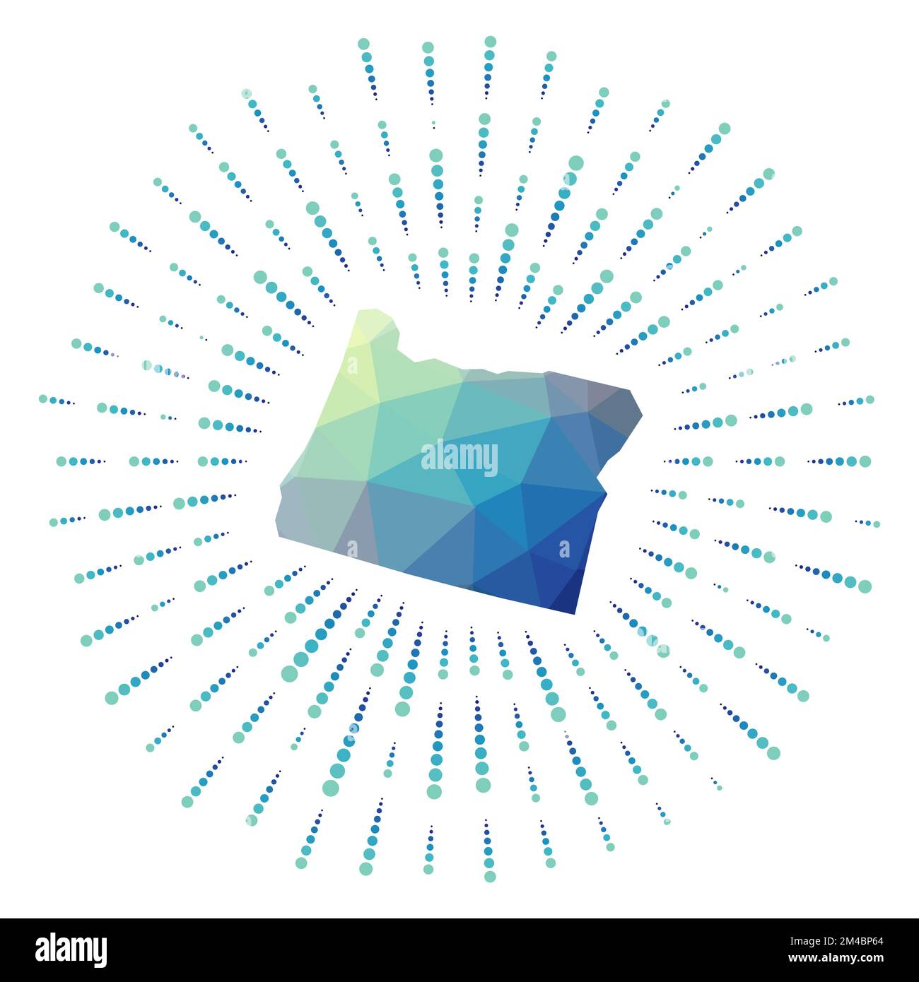 Shape of Oregon, polygonal sunburst. Map of the US state with colorful ...