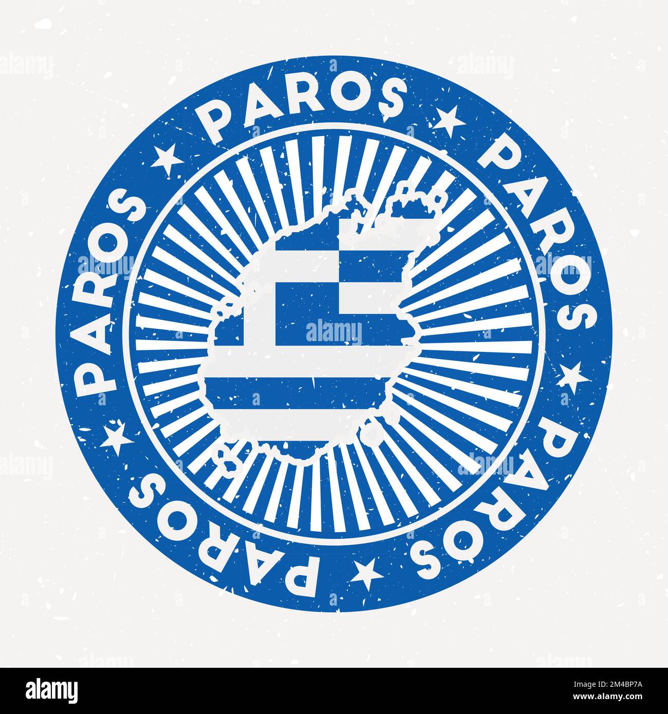 Paros round stamp. Logo of island with flag. Vintage badge with ...