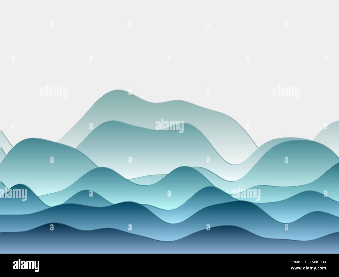 Abstract mountains background. Curved layers in teal colors. Papercut ...
