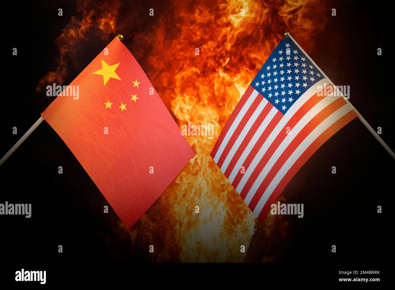 Flags of China and United States of america against the background of a ...