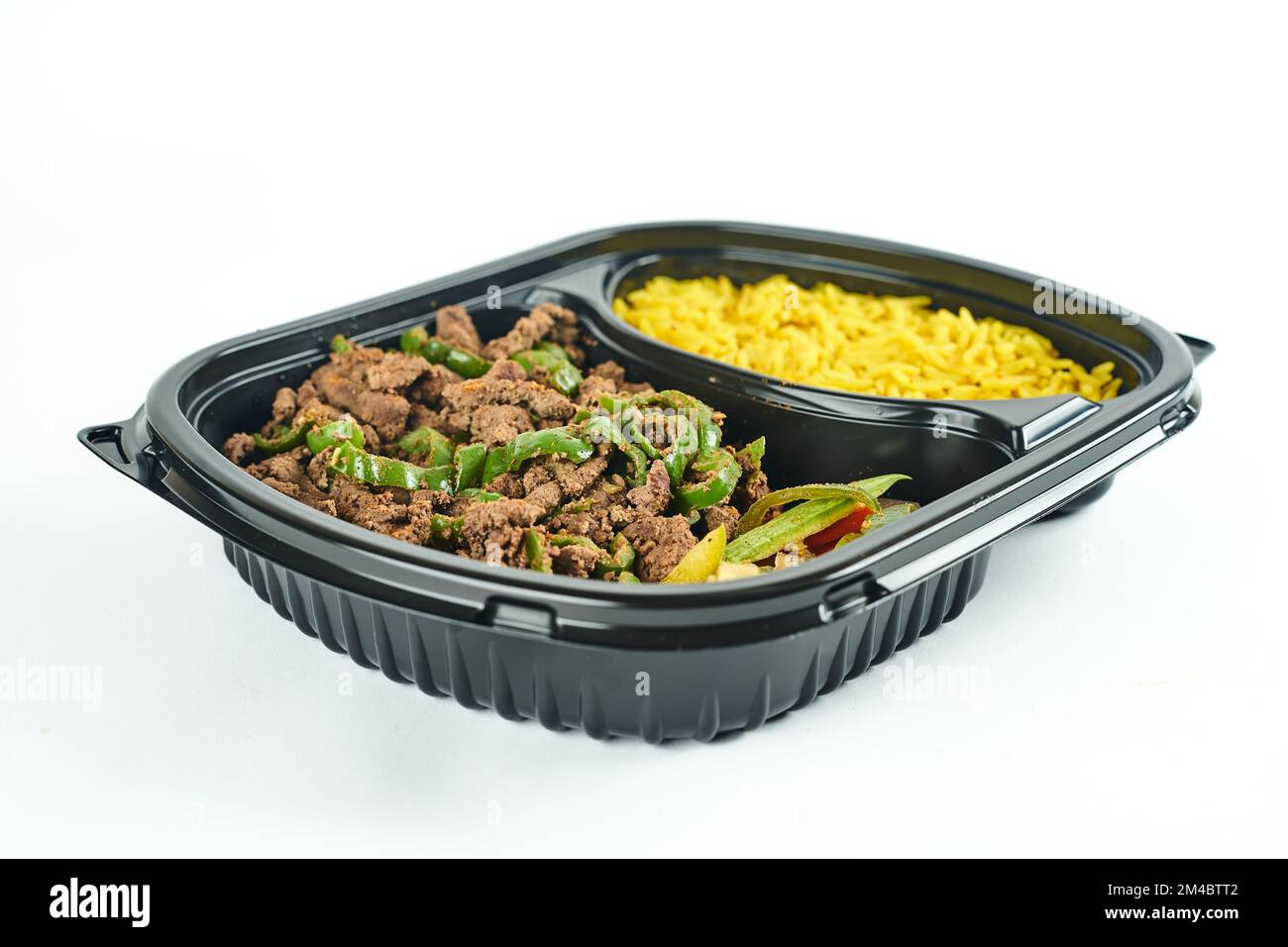 A healthy Egyptian meal with rice and grilled liver isolated on white ...