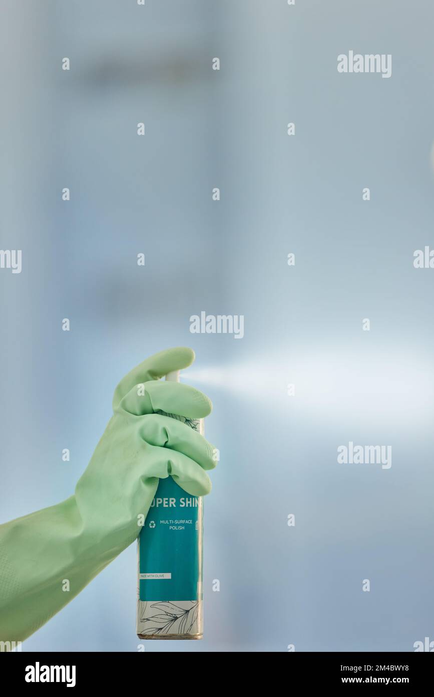 Cleaning spray, bottle and hands with mockup for multi surface polish ...