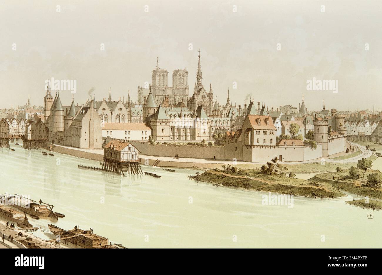 The Palace of the City in Paris in 1530 (from left to right: Pont aux ...