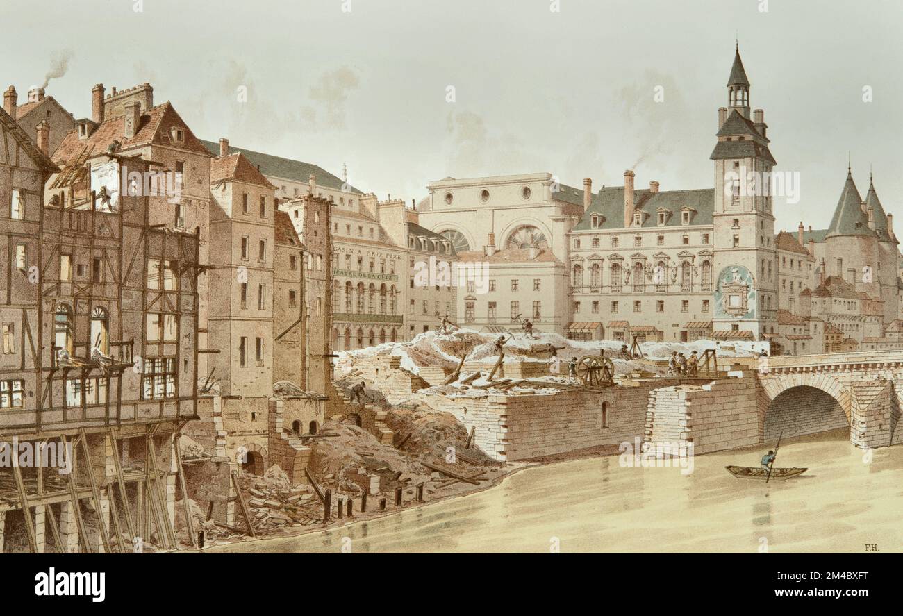 The city between the pont notre dame and the pont au change in paris in ...