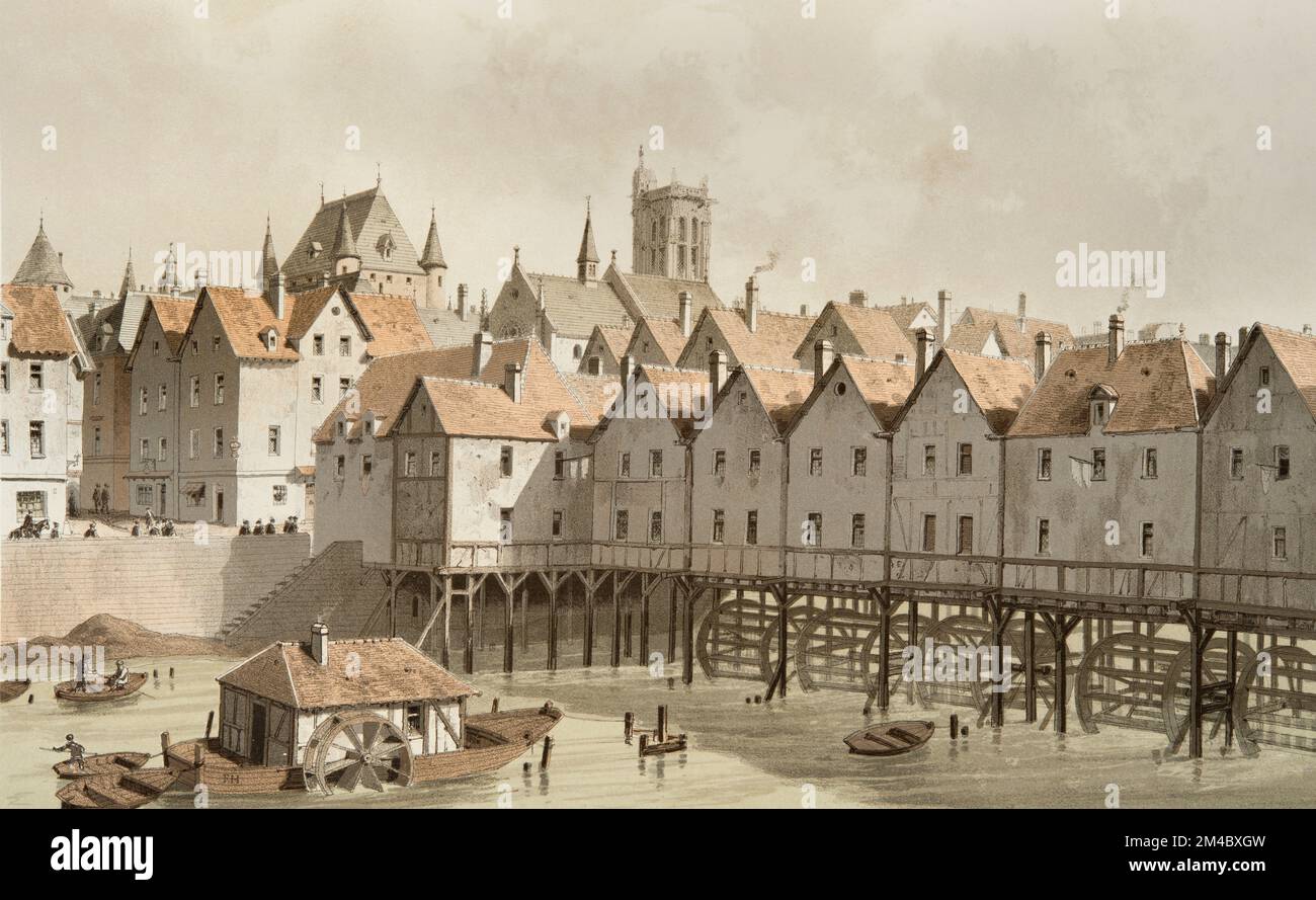 The Grand Chatelet and the Meuniers Bridge in Paris in 1580 (the ...