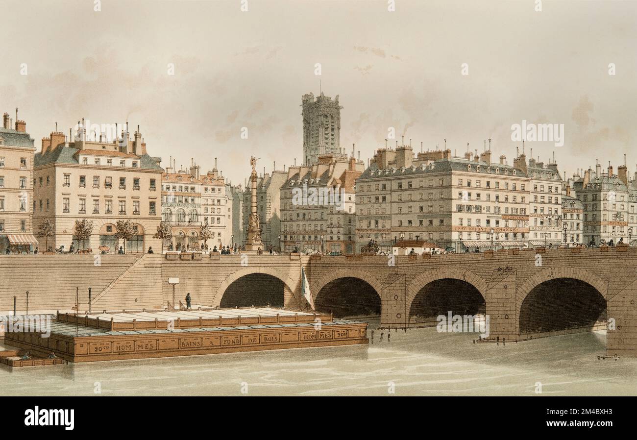The Place du Chatelet and the Pont au Change in Paris in 1830 Stock ...