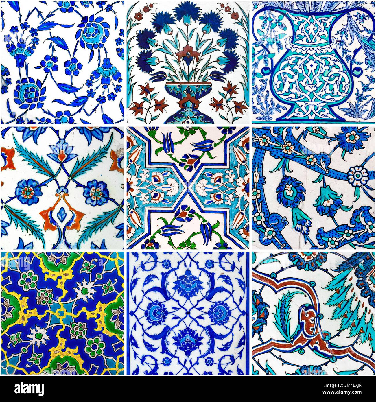 Set of antique Ottoman Iznik wall panel tiles with flowers pattern ...