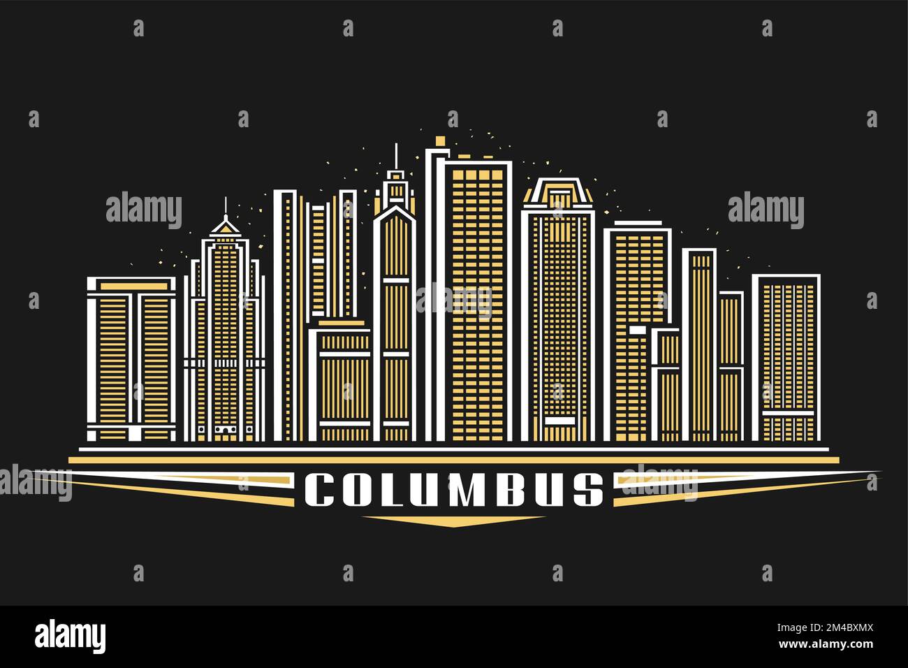 Vector illustration of Columbus, dark horizontal poster with linear ...
