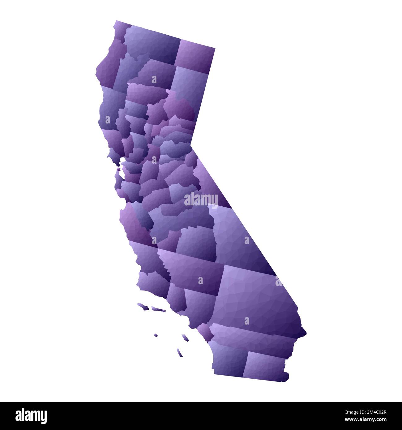 California map. Geometric style US state outline with counties. Alluring violet vector ...
