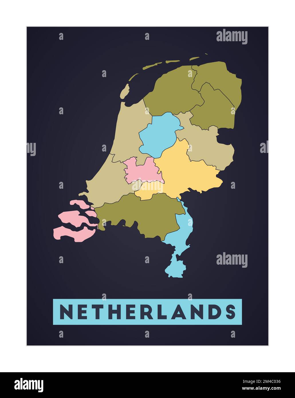 Netherlands map. Country poster with regions. Shape of Netherlands with ...