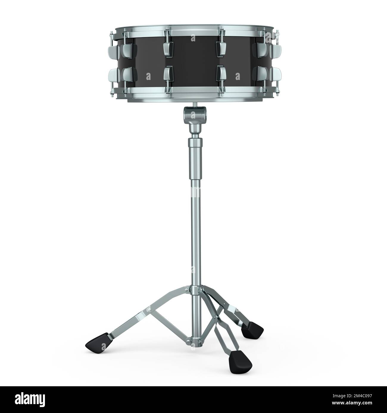 Realistic drum and wooden drum sticks and stand on white background. 3d ...