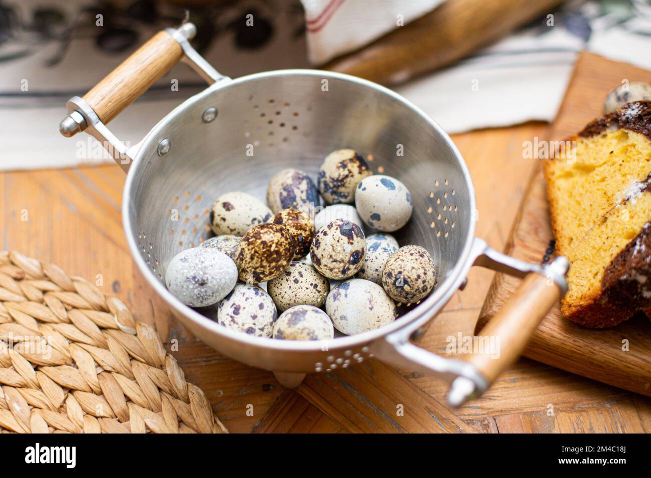 rustic NATURAL eco-friendly food on the decorated table, eggs Stock ...