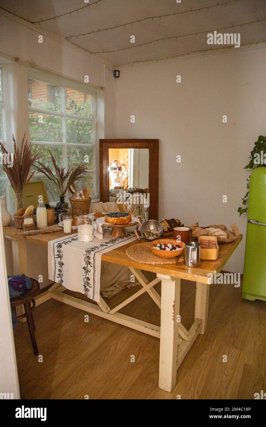 rustic NATURAL eco-friendly food on the decorated table Stock Photo - Alamy