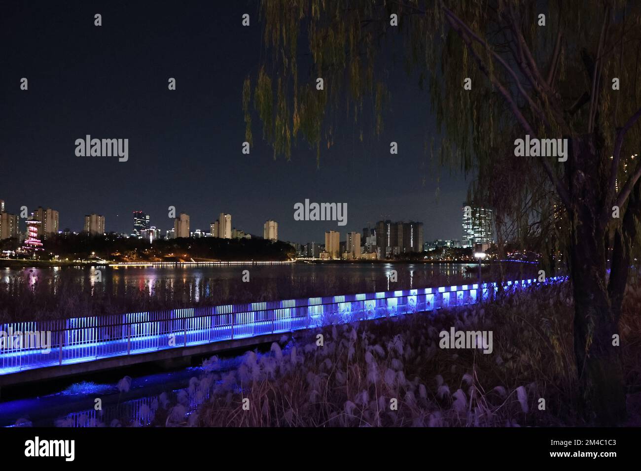 The beautiful night city view at Gwanggyo Lake park in Suwon, South ...
