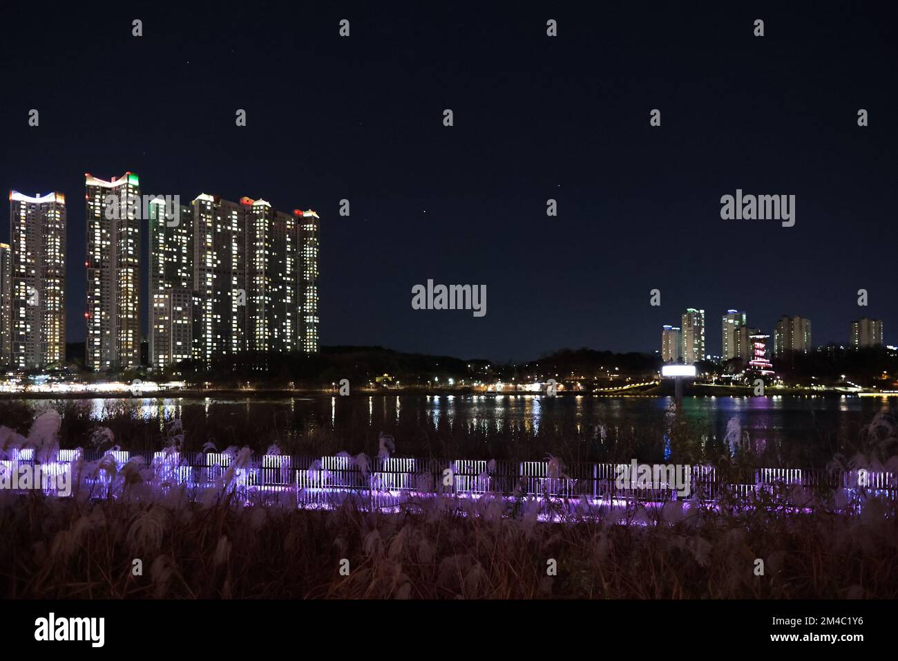 The beautiful night city view at Gwanggyo Lake park in Suwon, South ...