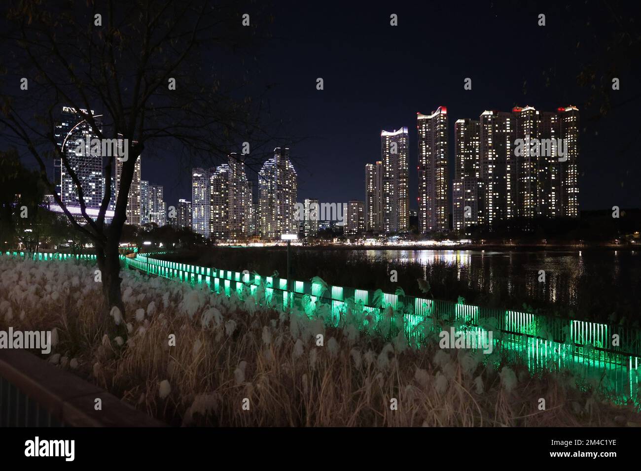 The beautiful night city view at Gwanggyo Lake park in Suwon, South ...
