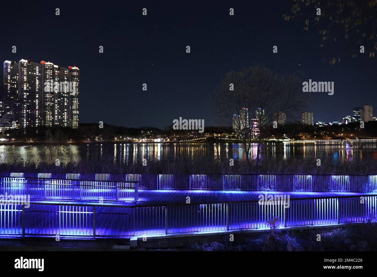 The beautiful night city view at Gwanggyo Lake park in Suwon, South ...