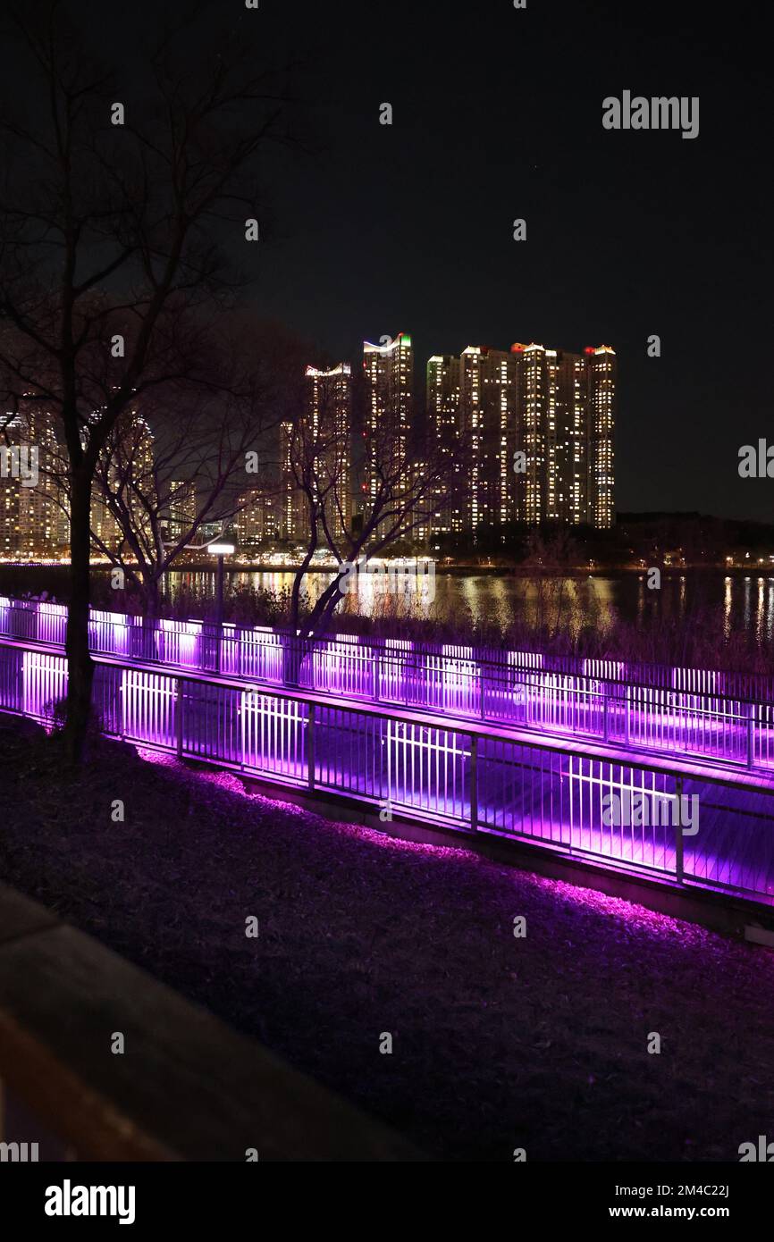 The beautiful night city view at Gwanggyo Lake park in Suwon, South ...