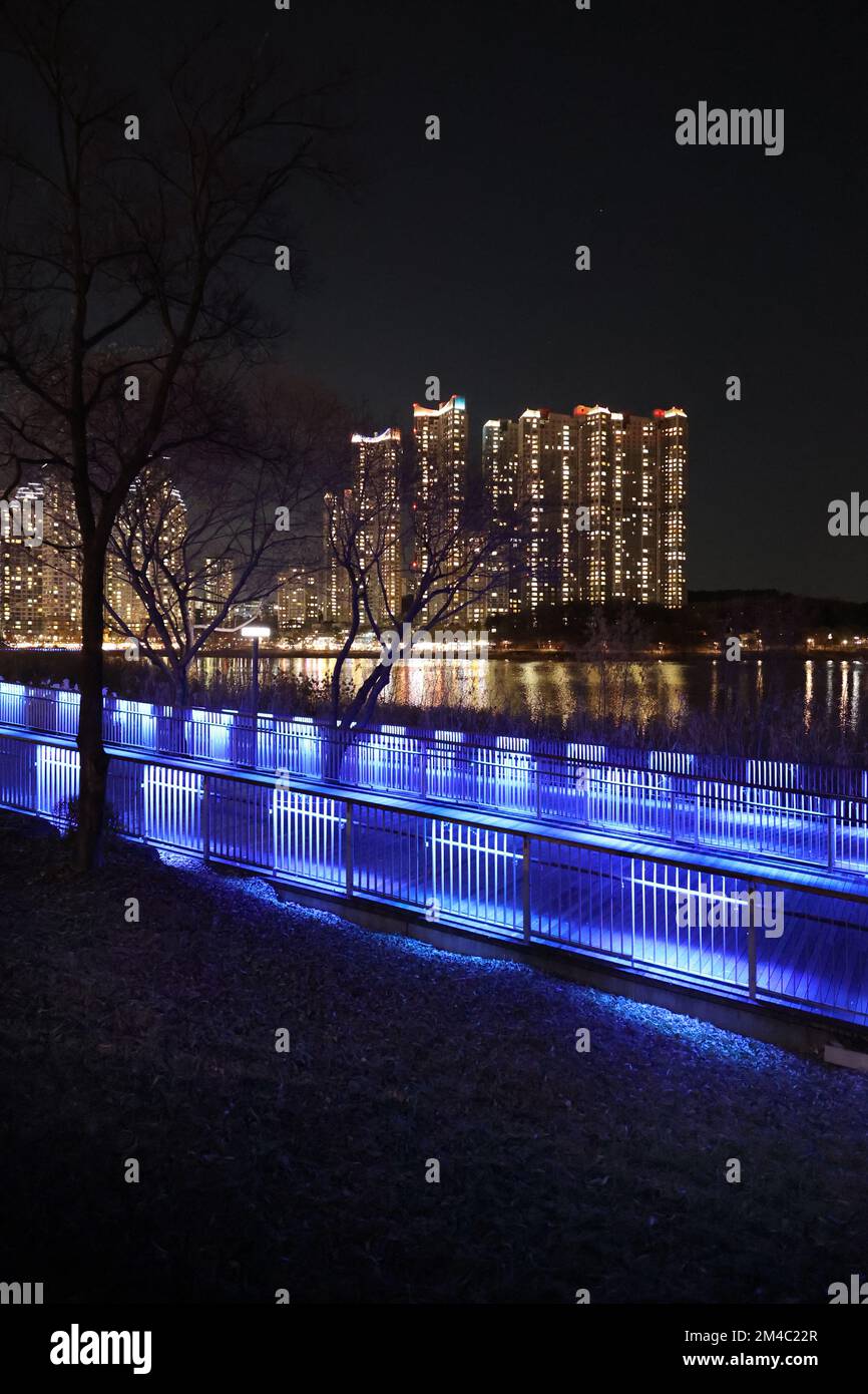 The beautiful night city view at Gwanggyo Lake park in Suwon, South ...