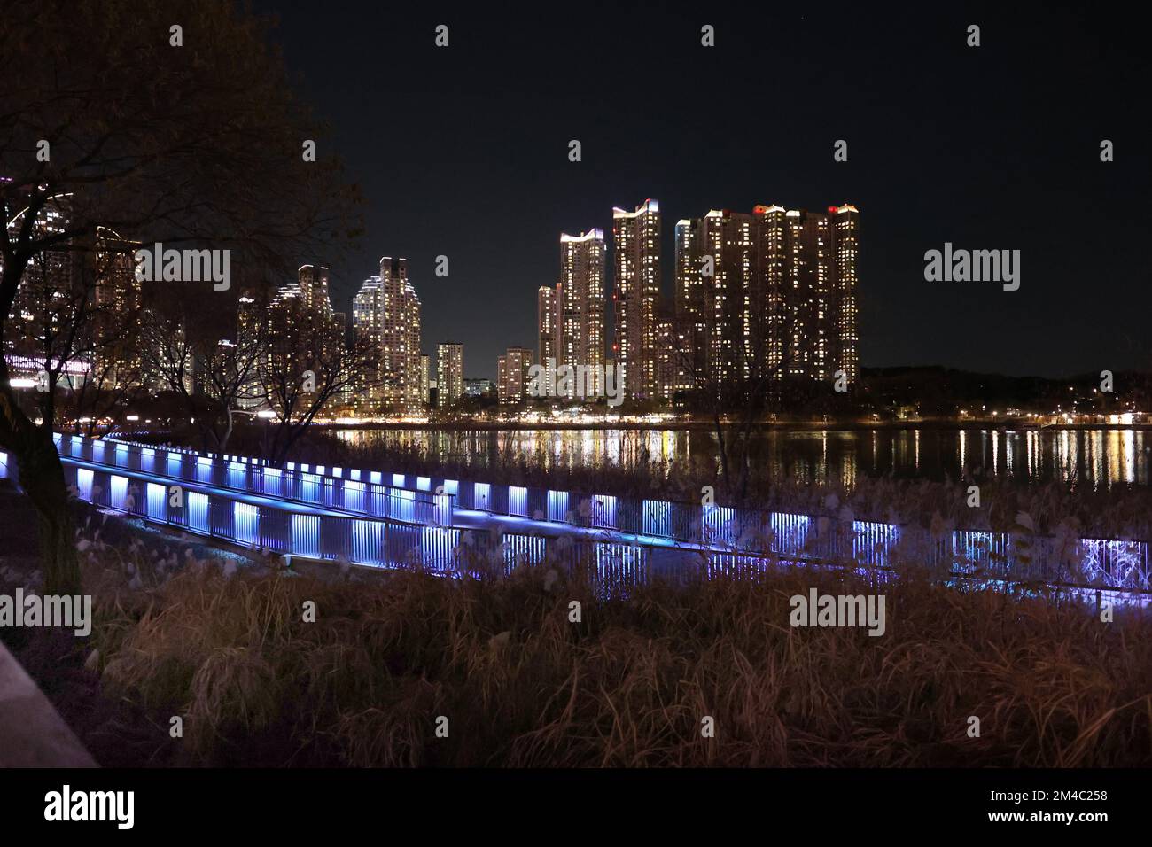 The beautiful night city view at Gwanggyo Lake park in Suwon, South ...