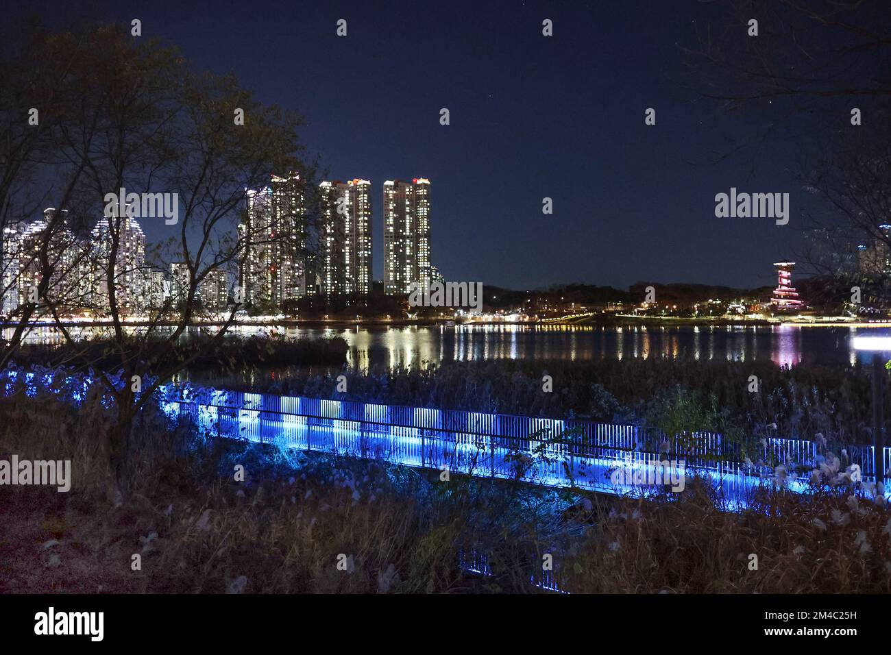 The beautiful night city view at Gwanggyo Lake park in Suwon, South ...