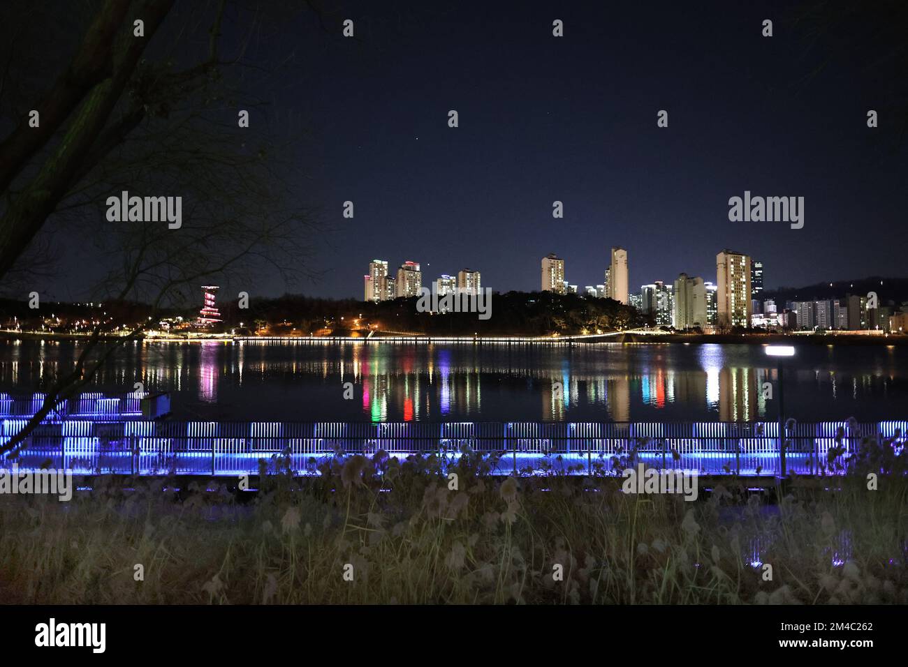 The beautiful night city view at Gwanggyo Lake park in Suwon, South ...