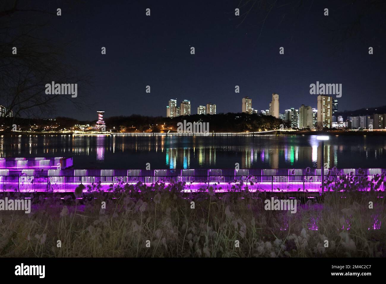 The beautiful night city view at Gwanggyo Lake park in Suwon, South ...