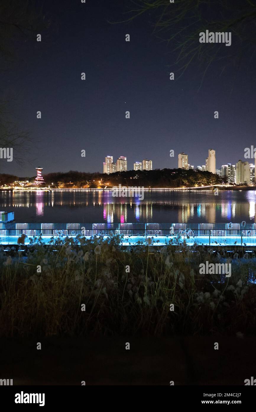 The beautiful night city view at Gwanggyo Lake park in Suwon, South ...