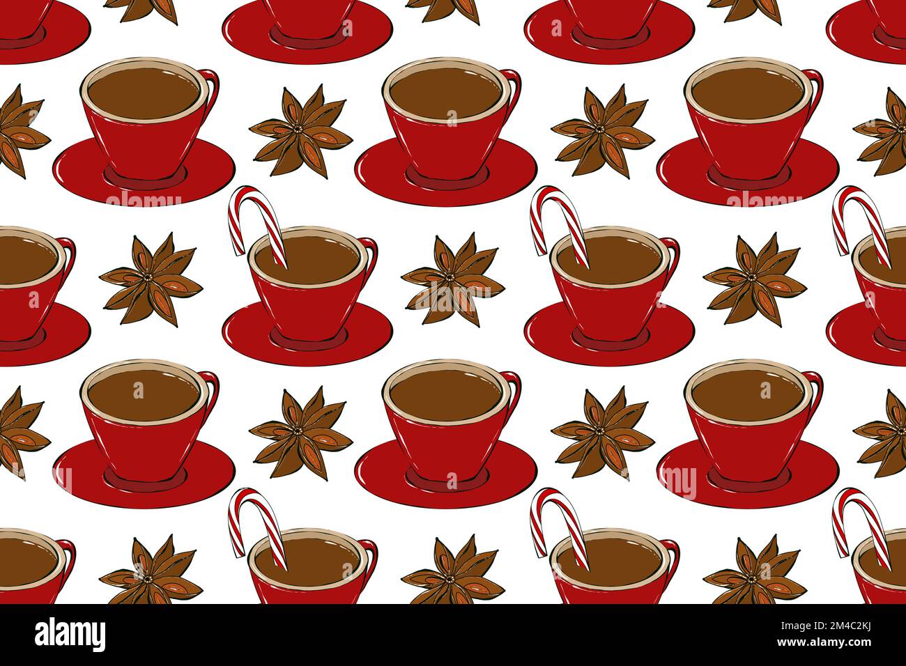 Hot drink seamles pattern. Coffee shop collection. Cups of coffee with ...