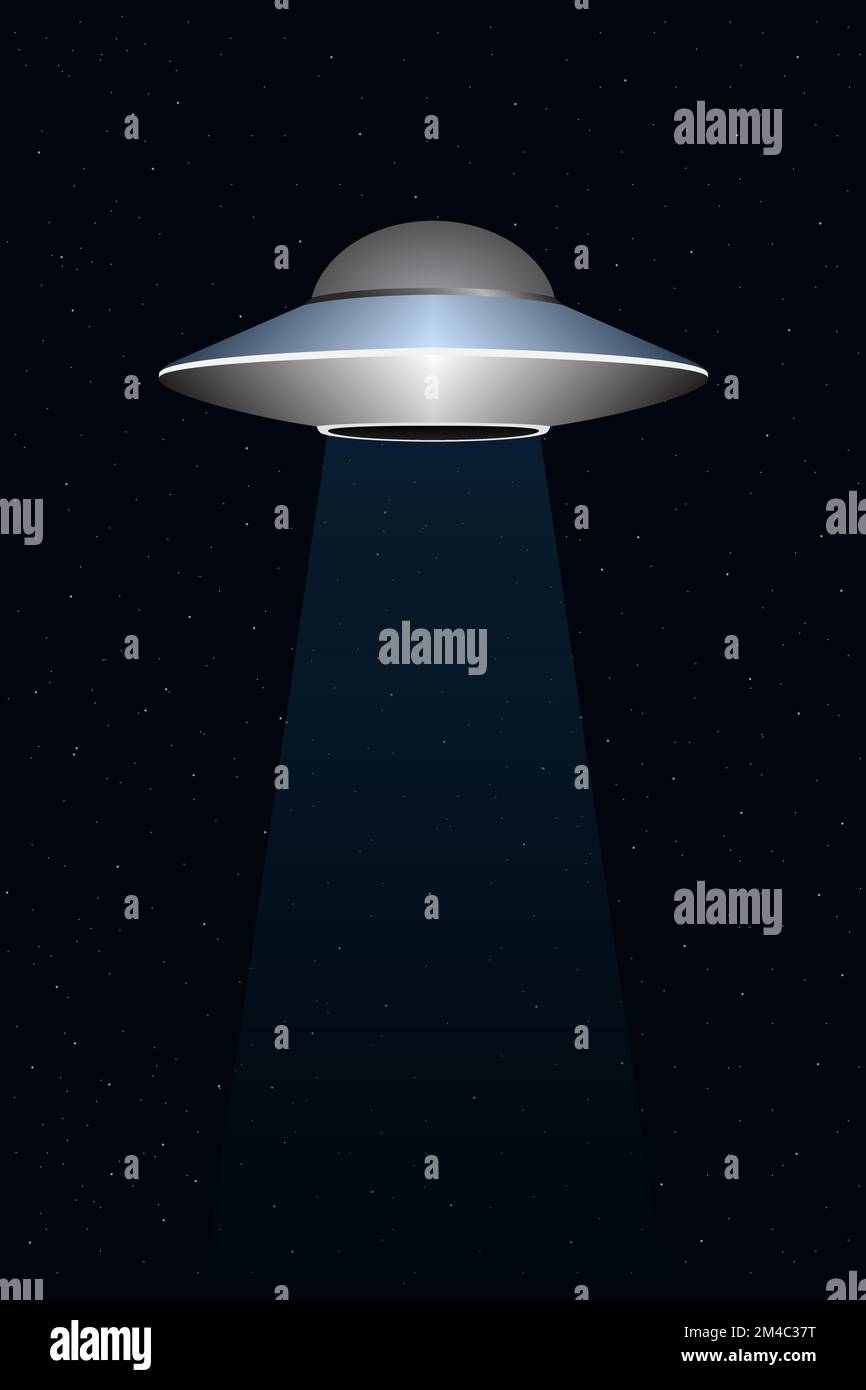 Flying saucer in sky. Alien spaceship. Vector illustration Stock Vector ...