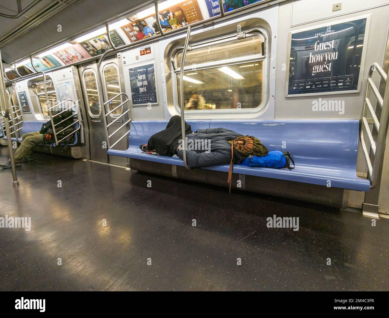 Homeless Men Sleep On An E Line Subway Train In New York On Sunday