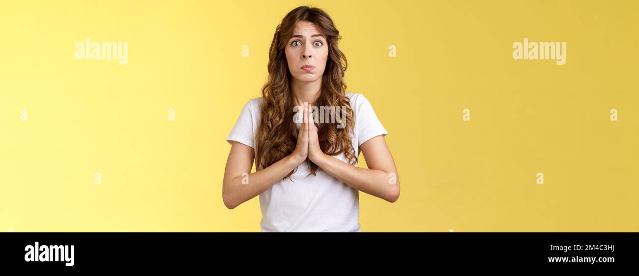 Pretty please beg you help me. Innocent cute lovely upset caucasian ...