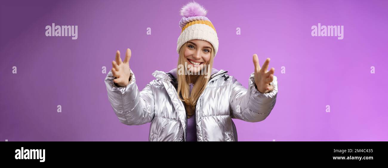 Friendly romantic joyful charming blond european woman asking boyfriend ...