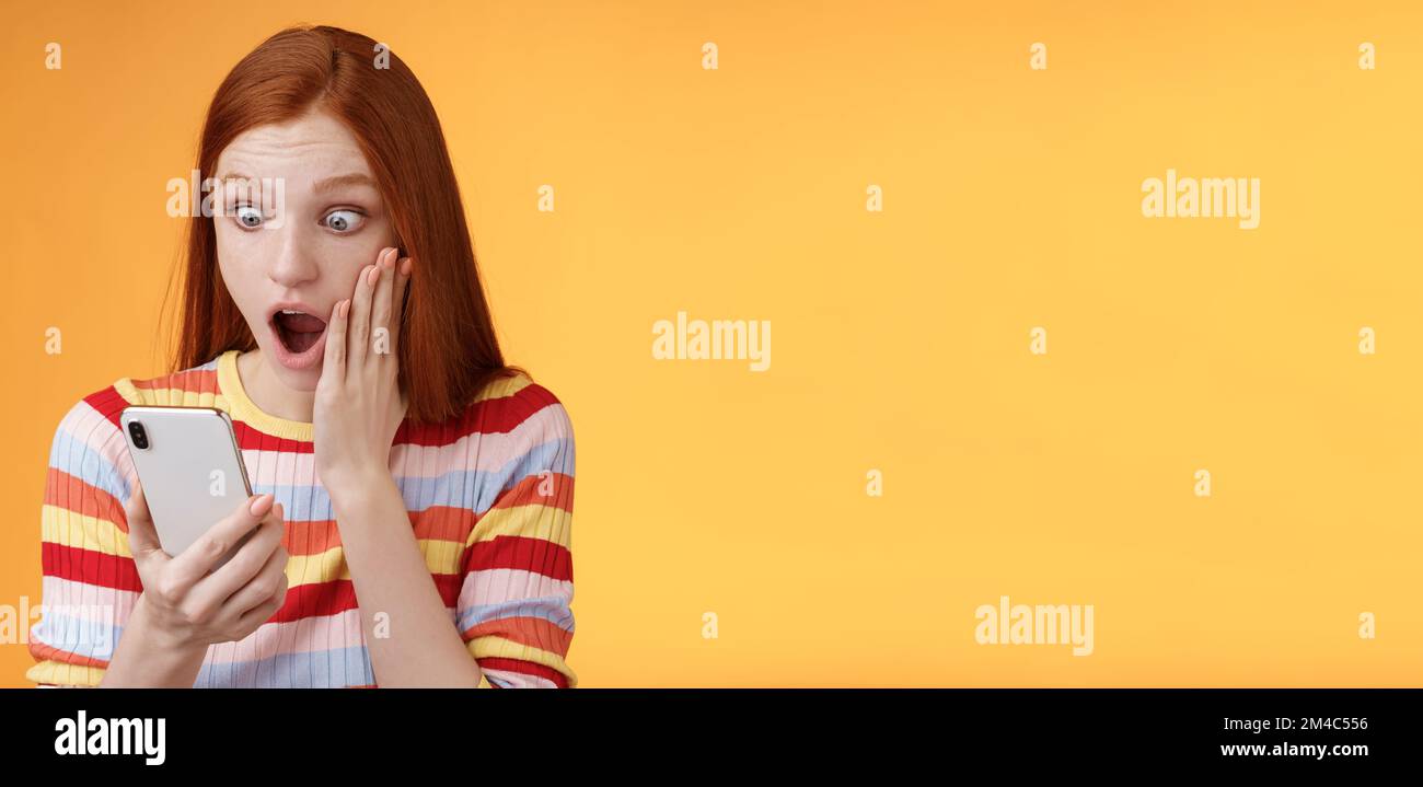 Omg what heck. Portrait shocked concerned young redhead sensitive ...